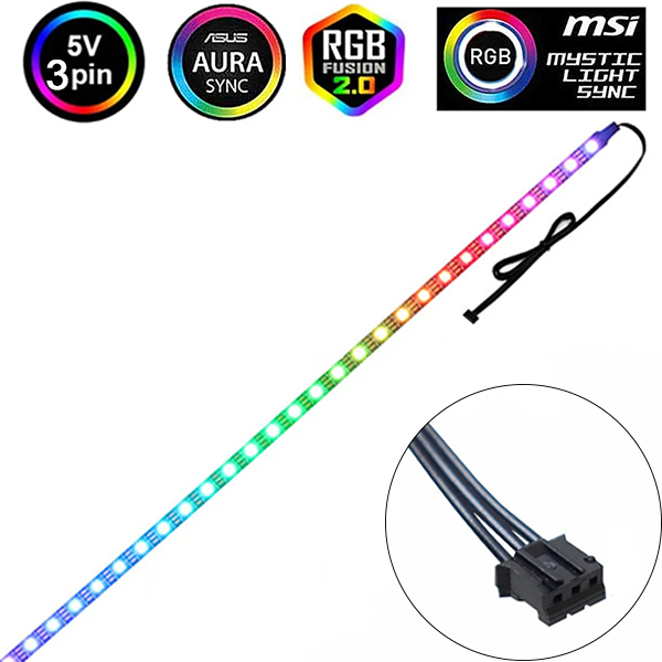 Fita LED RGB ARGB 3 Pinos 5v Para Pc Gamer Controladora 30cm Siliconada Imantada Alta Qualidade ...