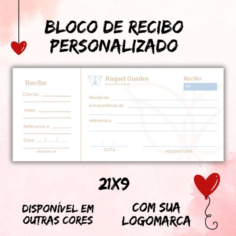Bloco de Recibo Personalizado - 21x9 | Shopee Brasil