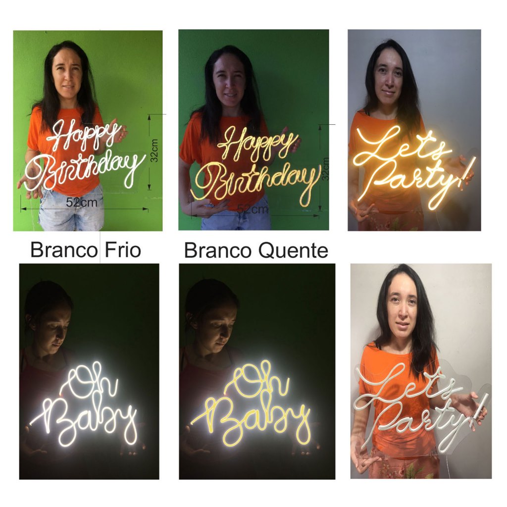 Kit Três Paineis Neon Led - Happy Birthday - Oh Baby - Lets Party ...