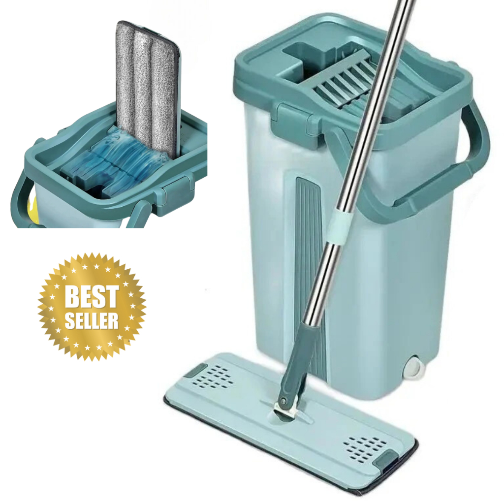 Mopi Rodo Flat Mop com Balde Lava e Seca Profissional Com 1 Refil ...