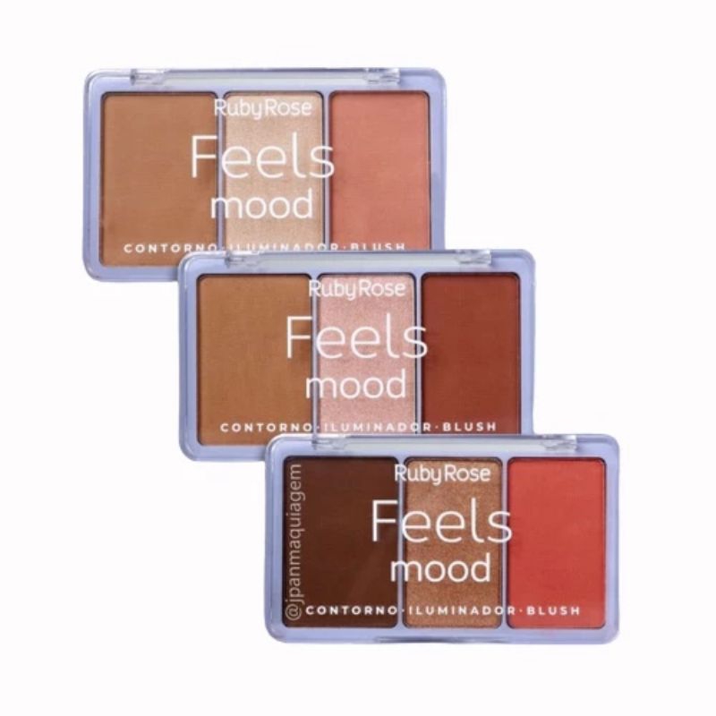 Paleta Trio Contorno Iluminador e Blush Feels Mood - Ruby Rose | Shopee Brasil