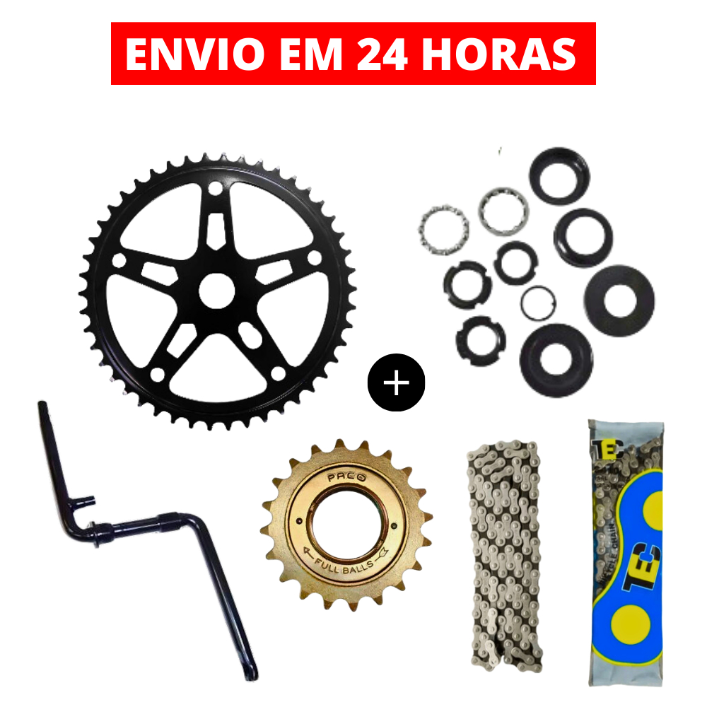 Kit Transmissão Bike Coroa de Bicicleta + Catraca + Pedivela + Corrente + Mov. Central Kit ...