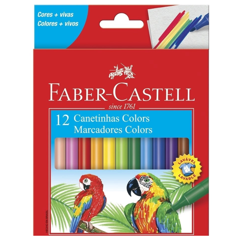 Caneta Hidrográfica Colorir 12 Cores Faber-Castell | Shopee Brasil