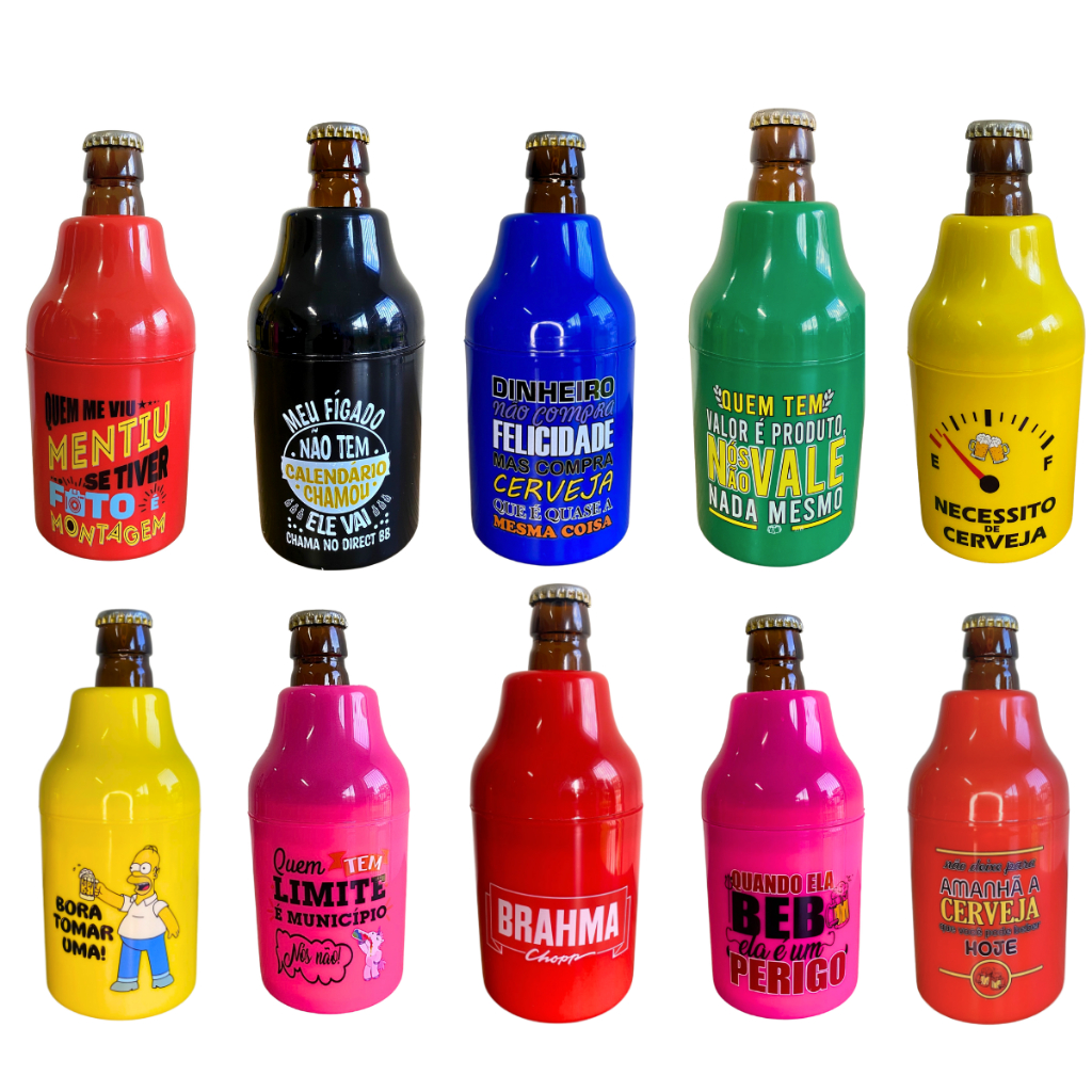 Kit 10 Porta Lata Litrinho piada e Marca Variadas Suporte Garrafa 300ml ...