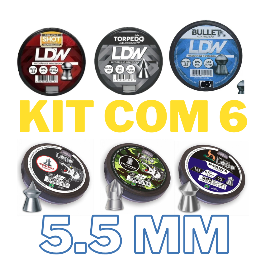 Kit com 6 cx Chumbinhos 5.5 LDW e LOBO 750 unidades | Shopee Brasil