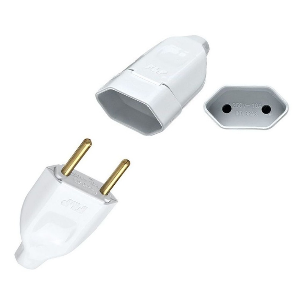 Kit 5 Plugue Tomada Macho + Plugue Fêmea para Extensão 10A Branco ...