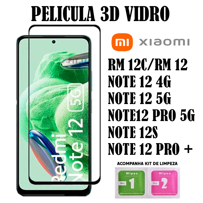 Pelicula De Vidro 3d P/ Redmi 13C/12C/Note12 4g/Note12 5g/Note 12 Pro ...