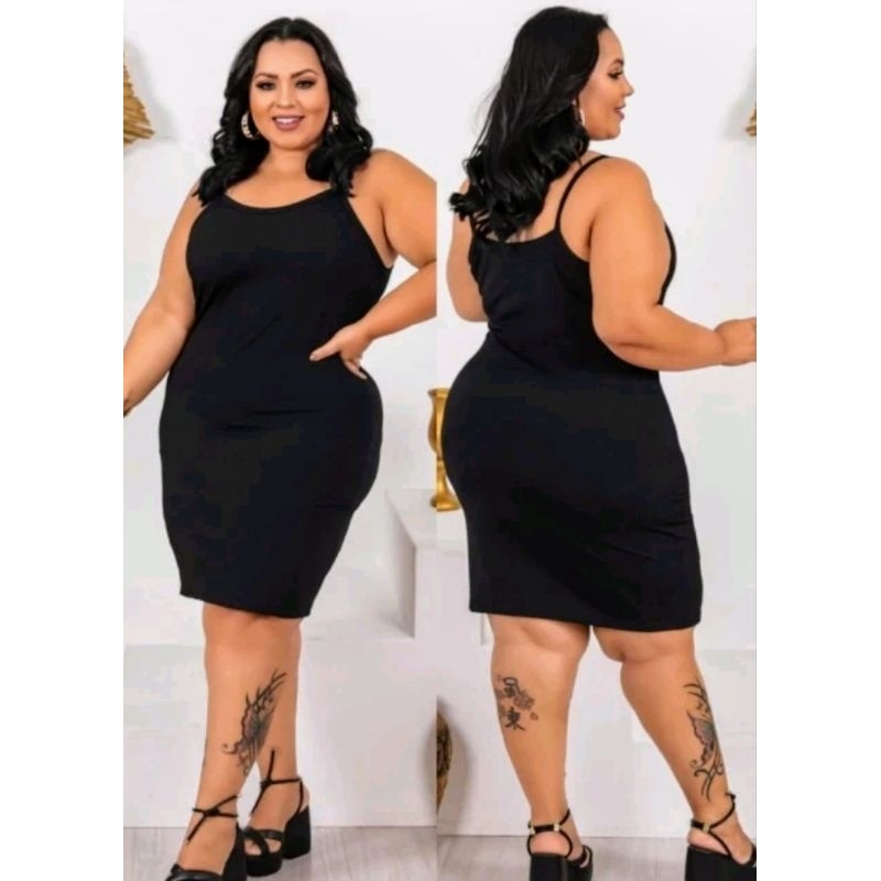VESTIDO PLUS SIZE LISO EXG 46 AO 50 ALCINHA CANELADO | Shopee Brasil