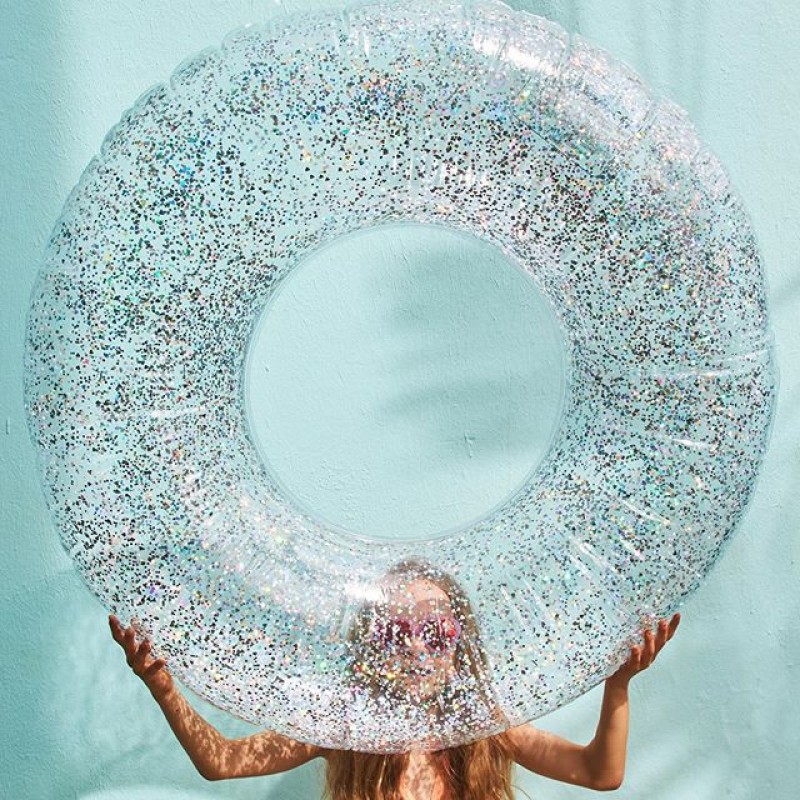 Boia Inflável Redonda Colorida e transparente Com Glitter Para Piscina ...