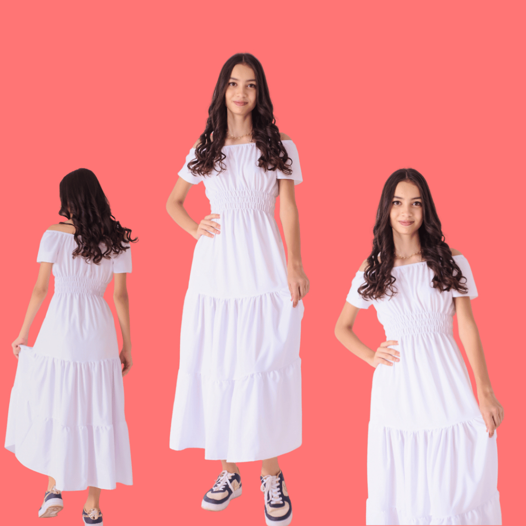 Vestido Infantil Para Meninas Longo Três Maria Flexível Premium Infanto ...