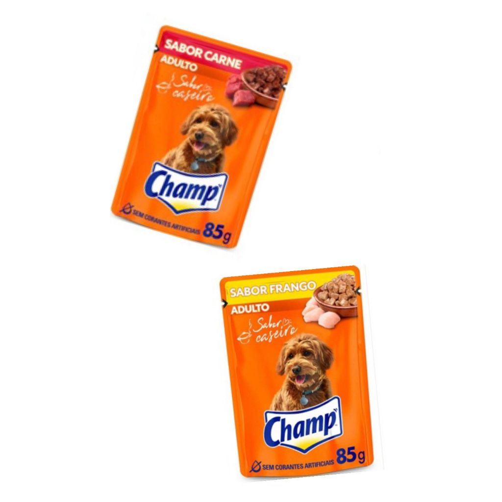KIT 20UND CHAMP Sachê 85g ADULTO - Sabores: Frango/Carne | Shopee Brasil