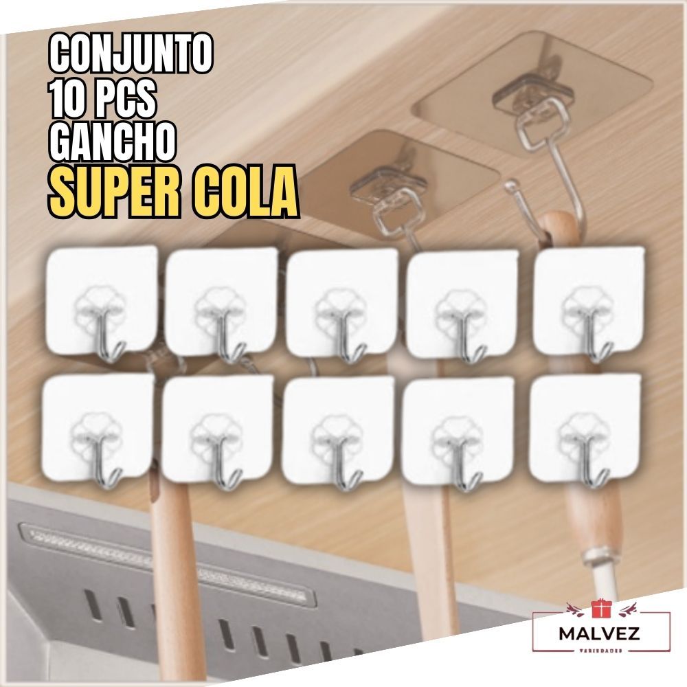 Kit C/10 Ganchos Suporte De Parede Stickiness Super Cola Multi ...