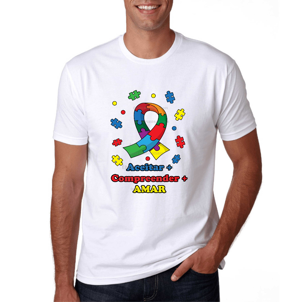 Camiseta autismo aceitar compreender amar tdah fita quebra cabeça ...