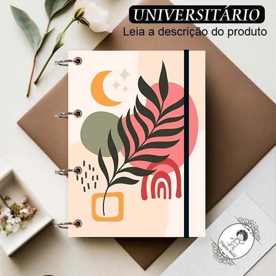 Caderno UNIVERSITÁRIO Com Argolas Articuladas (Argolado) Boho Lua ...