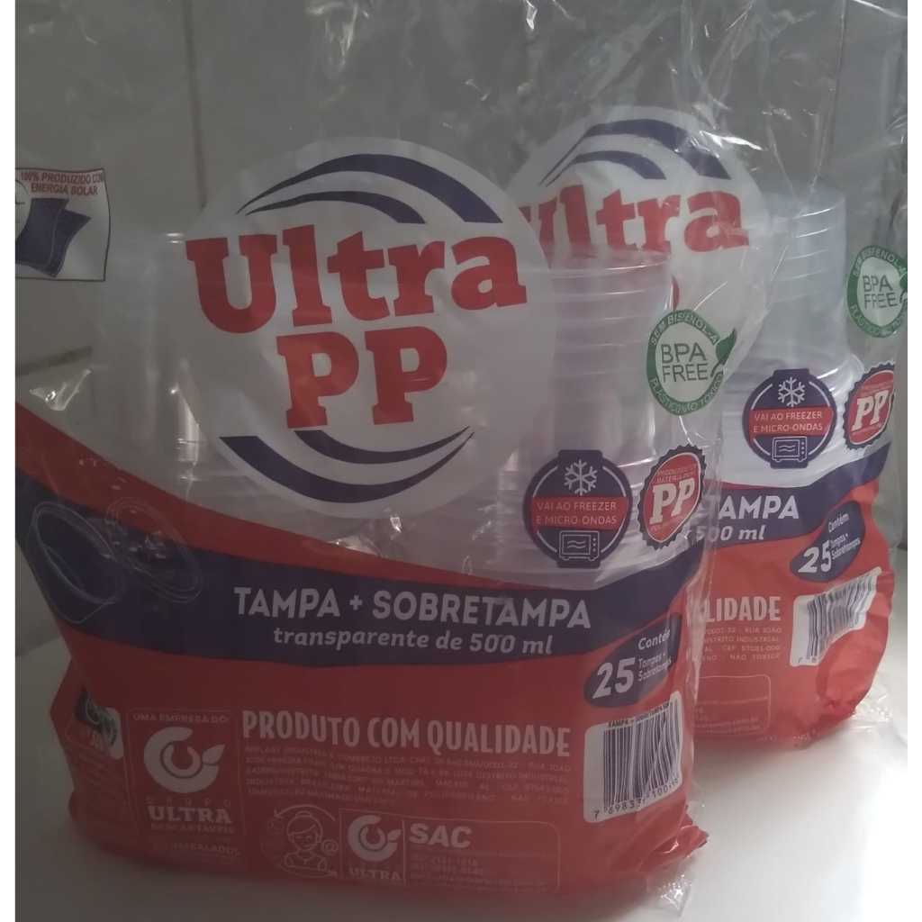 50 unidades - Pote redondo com tampa descartável Ultra PP 500 ml | Shopee Brasil