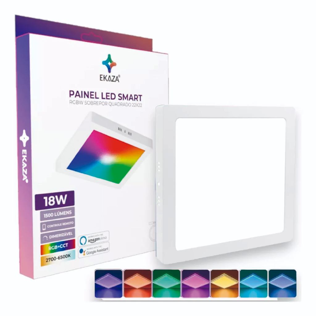 Plafon Inteligente 18w Rgb Painel Embutir Sobrepor Placa Smart EKAZA ...