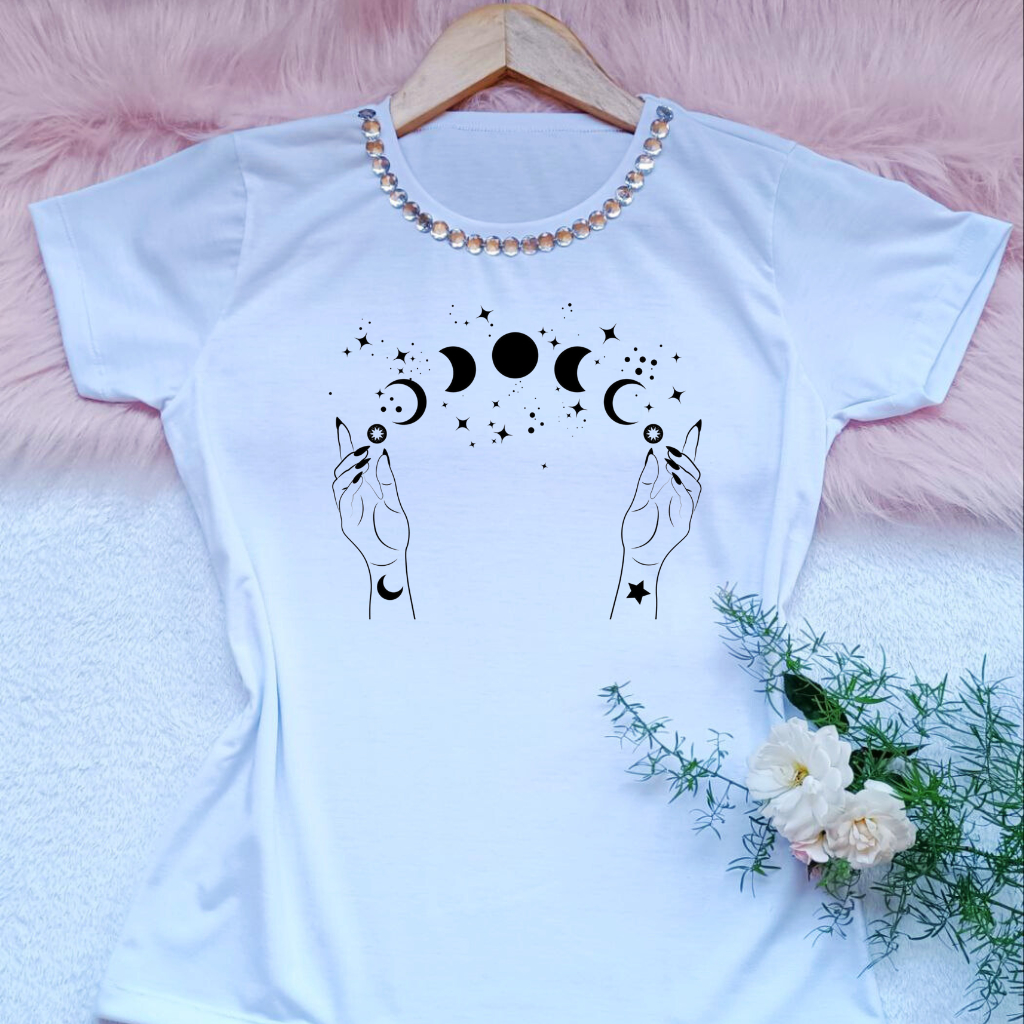 Blusa t shirt camisa camiseta feminina várias cores fases da lua com e sem prdrarias | Shopee Brasil