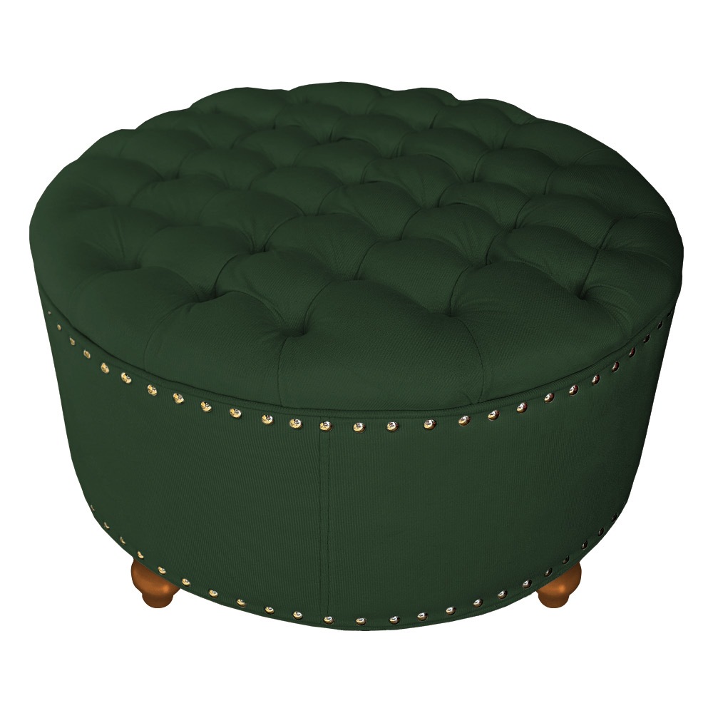 Pufe Redondo Amara 60cm com tachinhas prata em Veludo Verde - SLK DECOR ...