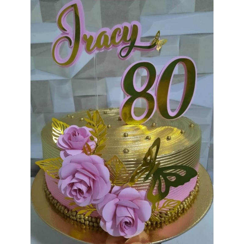 Topo de bolo 80 anos flores e borboletas | Shopee Brasil