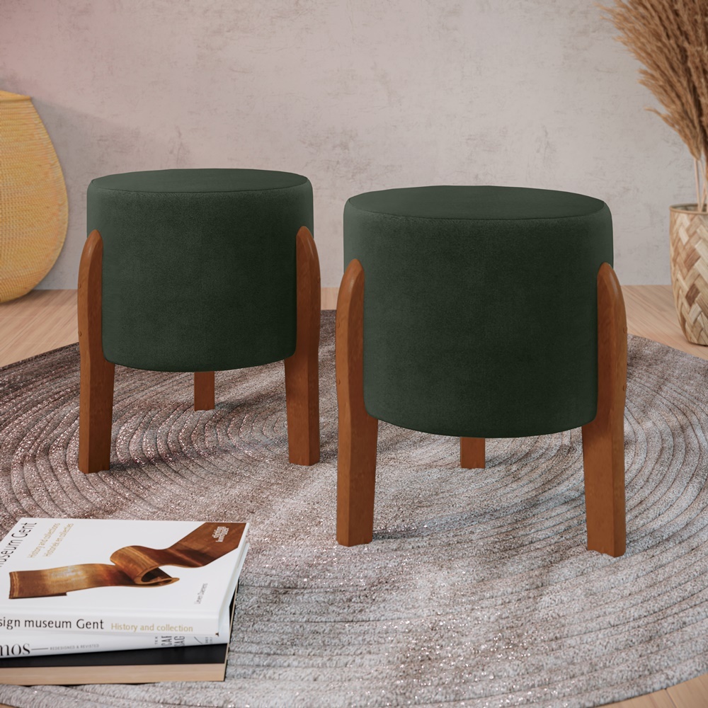 Kit 2 Puff Verde Oliva Veludo Premium | Shopee Brasil