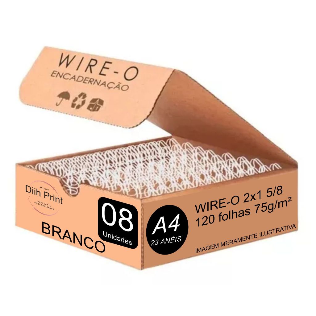 WIRE-O PARA 2X1 A4 BRANCO 5/8 PARA 120 FLS 8UN - Faz a Boa!