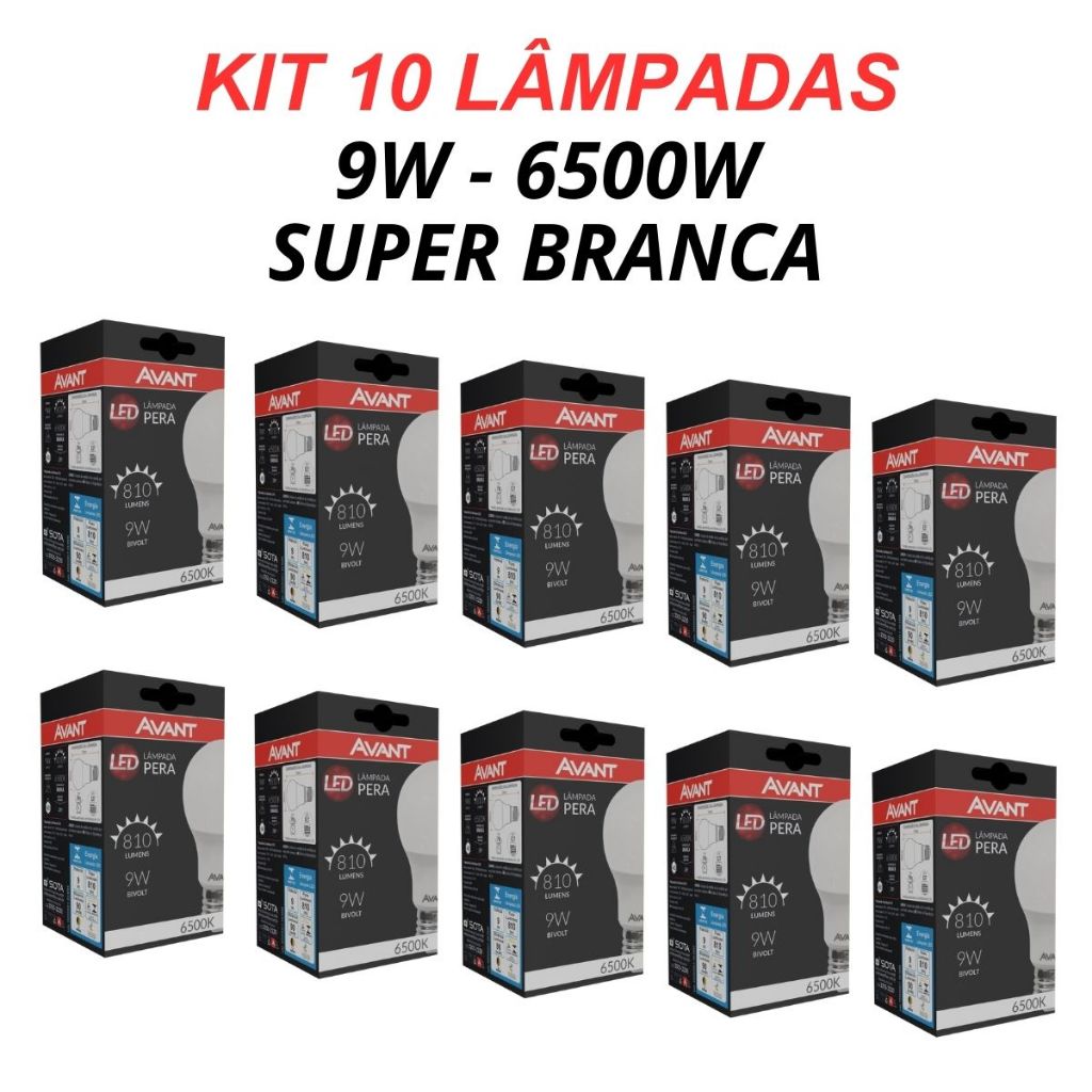 KIT 10 Lâmpadas Bulbo LED 9W A60 BRANCA - AVANT | Shopee Brasil