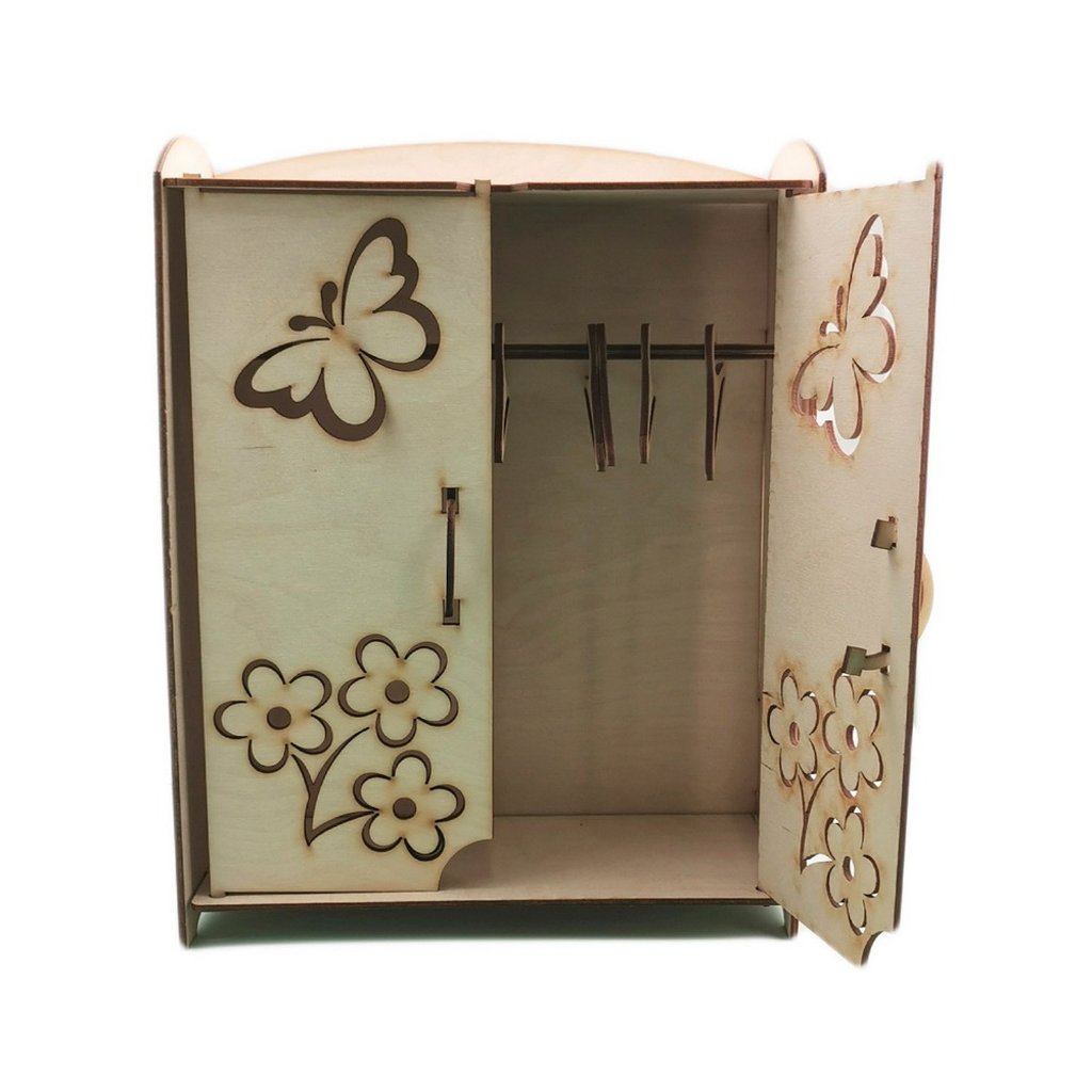 Mini Guarda Roupa Para Boneca, Decoração 19x15cm com 8 Cabides em MDF ...