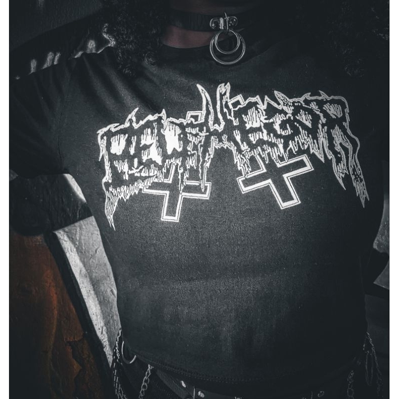 Cropped de rock belphegor logo preto estampa branca | Shopee Brasil