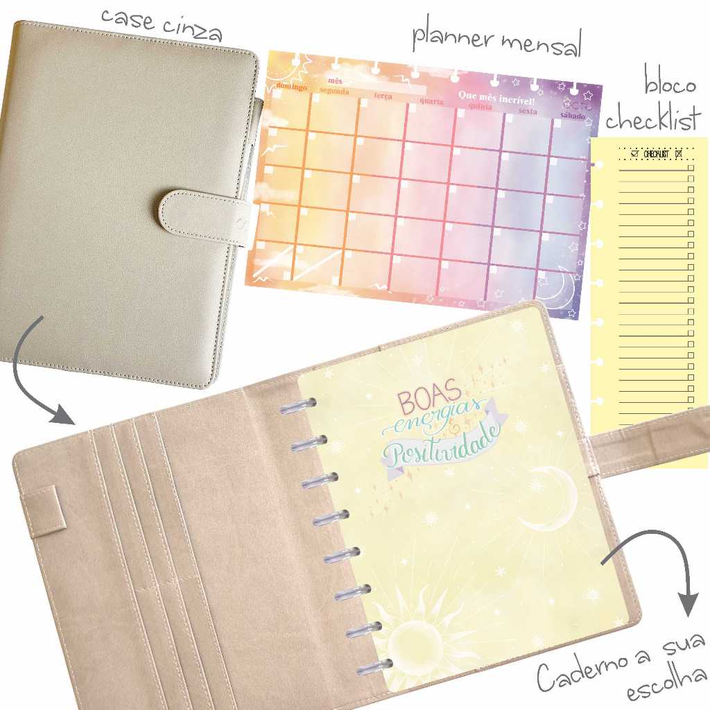 Kit P (A5)- Case Cinza, Caderno OCTO de discos, Planner Mensal e Bloco Checklist | Shopee Brasil