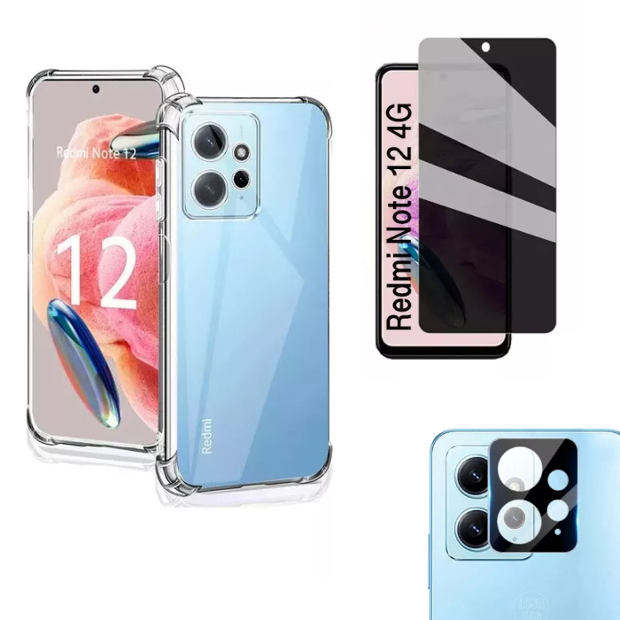 KIT Para Xiaomi Redmi Note 12 4g | Película de Privacidade 3D - Capa Capinha Anti Shock ...