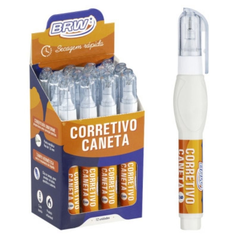 Corretivo Caneta BRW Cor Branca Kit com 12 unidades | Shopee Brasil