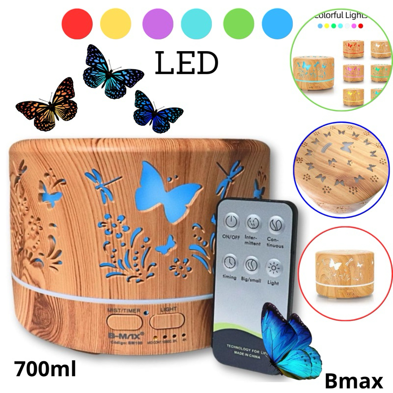 Difusor Aromático Umidificador Ultrassonico Borboleta 700ml 7 cores LED RGB Purificador Moderno ...