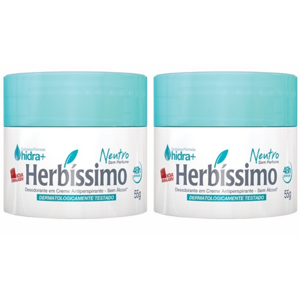 Kit 2 Desodorantes em creme Herbissimo Neutro 55g | Shopee Brasil