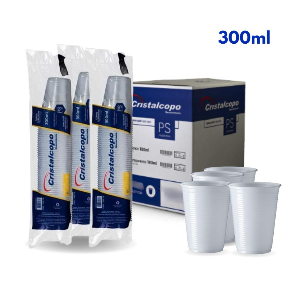 Copo Plástico 300ml Branco PS Cristalcopo - pacote com 500 unidades | Shopee Brasil