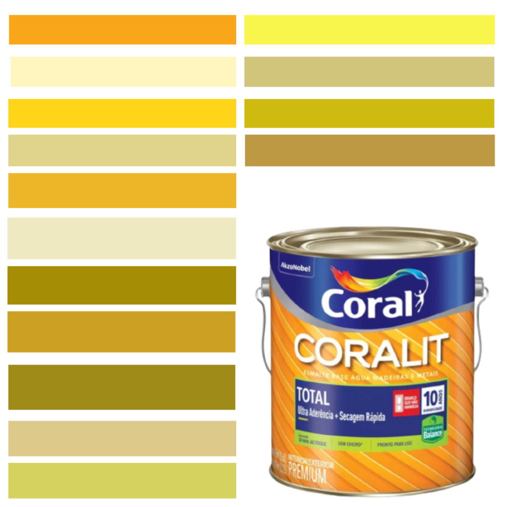 Tinta Esmalte Sintético Base Água Cor Amarelo 3,2L Coral Coralit Total ...
