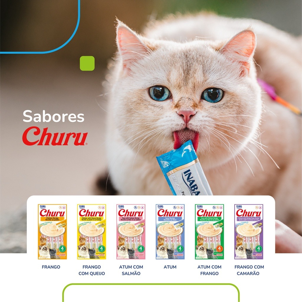 CHURU PETISCO PARA GATOS 4 TUBOS DE 14GR VARIOS SABORES | Shopee Brasil