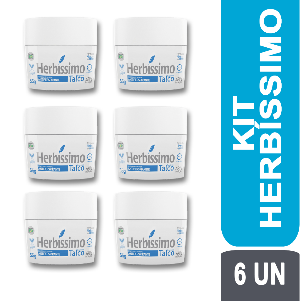 Kit C/ 6 Creme Desodorante Antiperspirante Herbíssimo 55g Talco ...