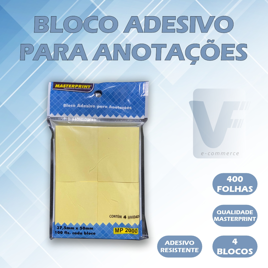 Bloco Adesivo para Anotações Post-it Lembrete Masterprint | Shopee Brasil