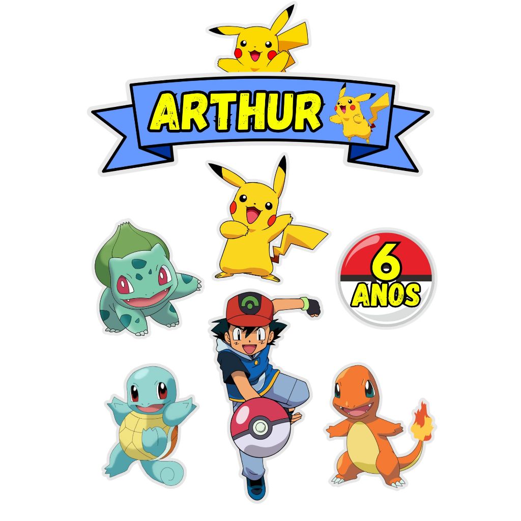 Topo Topper De Bolo Pokémon Personalizado Aniversário | Shopee Brasil