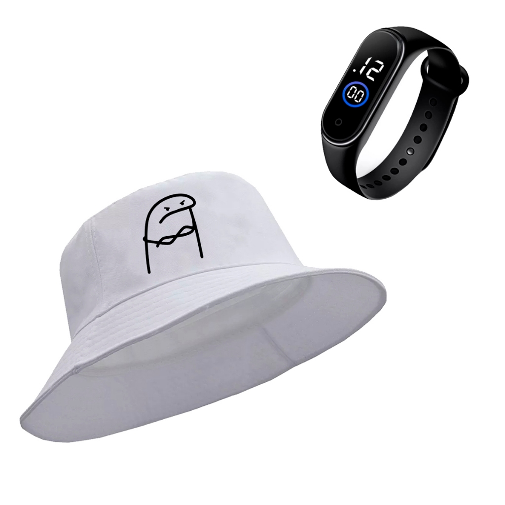Kit Bone Chapeu Bucket Hat Flork Bravo Meme + Relogio Smart Watch ...