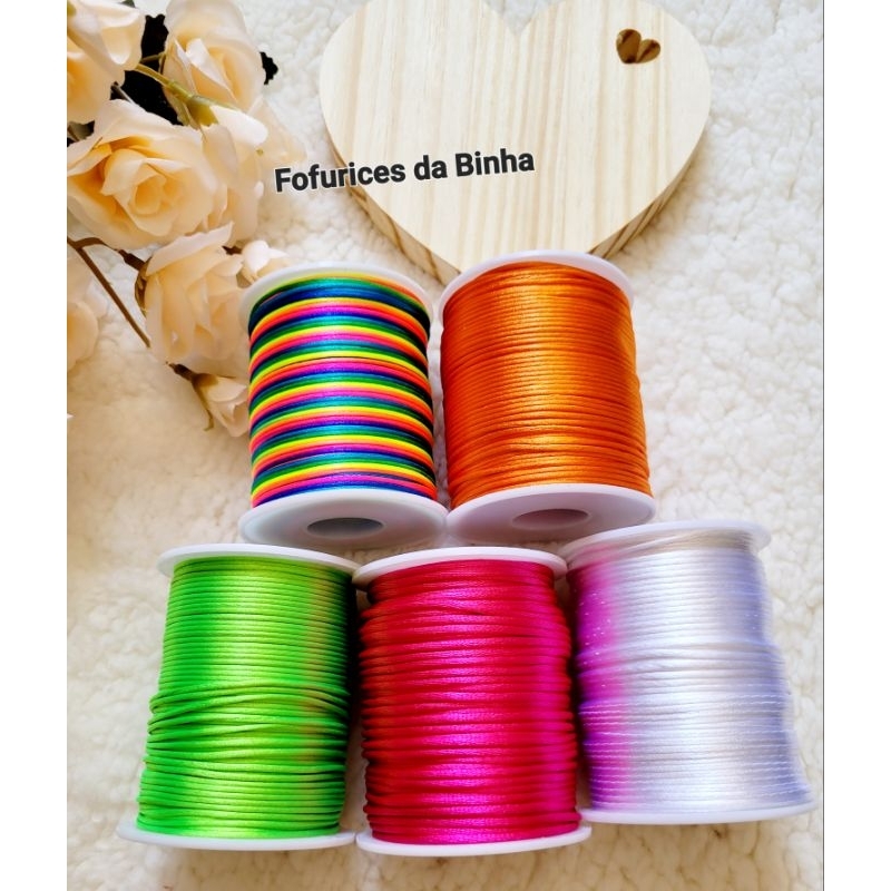 Kit 25 metros Fio De Seda 1mm Com 25 metros Cada Kit Com Cores Variadas Kit Fio De Cetim 1mm 5 ...