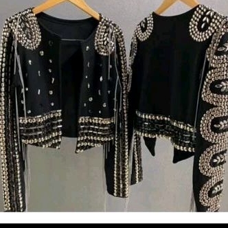 Jaqueta Feminina preta bordada com pedraria +Saia Lisa Look Rodeio ...