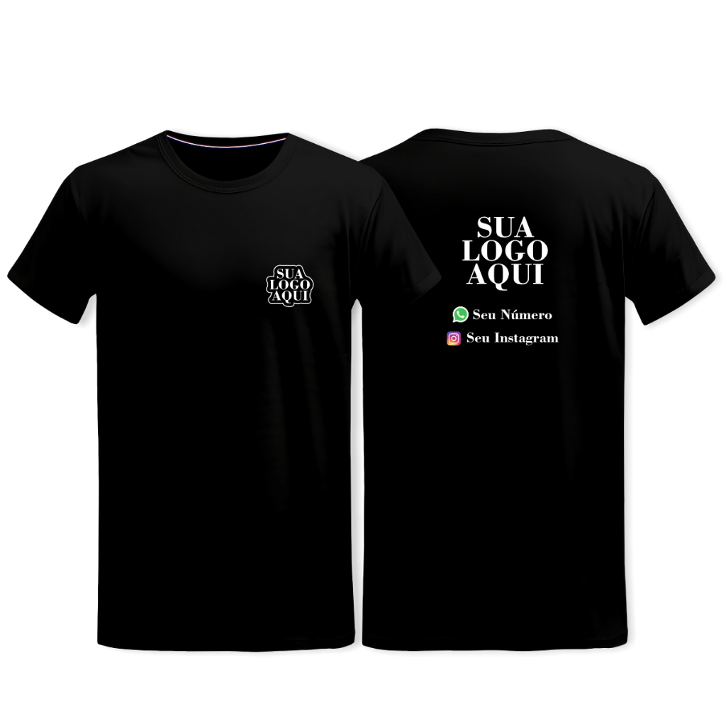 Camiseta Personalizada Sua Logo / Arte Aqui Frente e Verso 100% Algodão ...