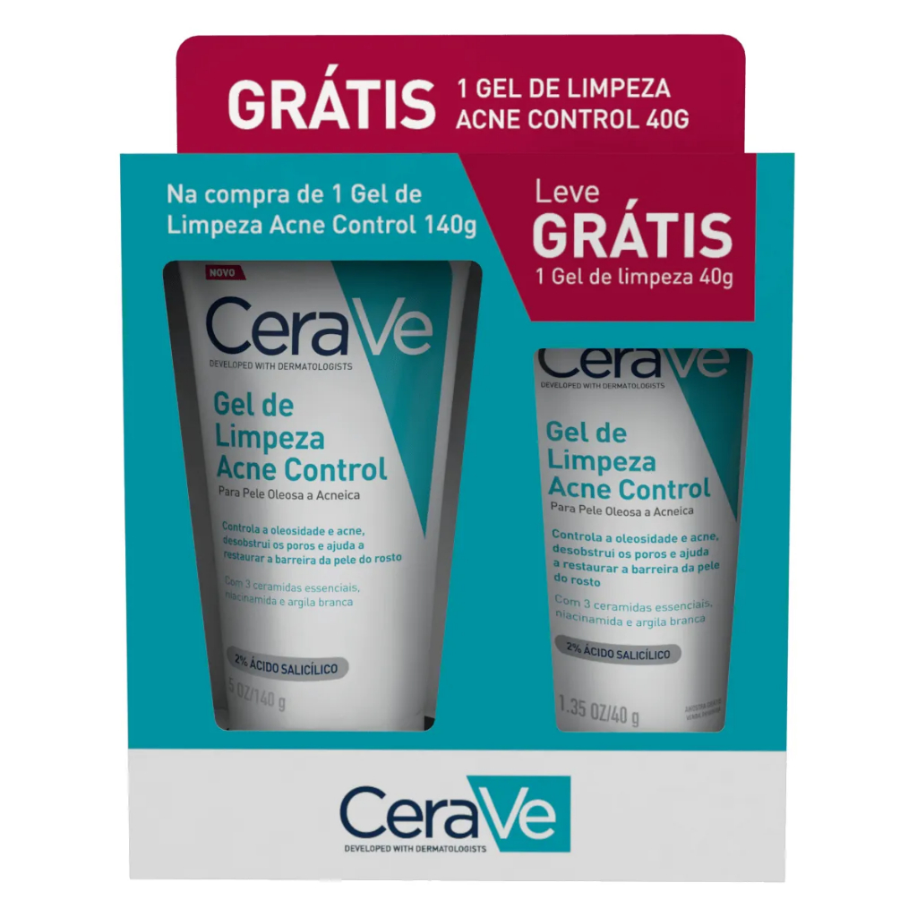Kit Gel de Limpeza Facial CeraVe Acne Control 140g + 40g | Shopee Brasil