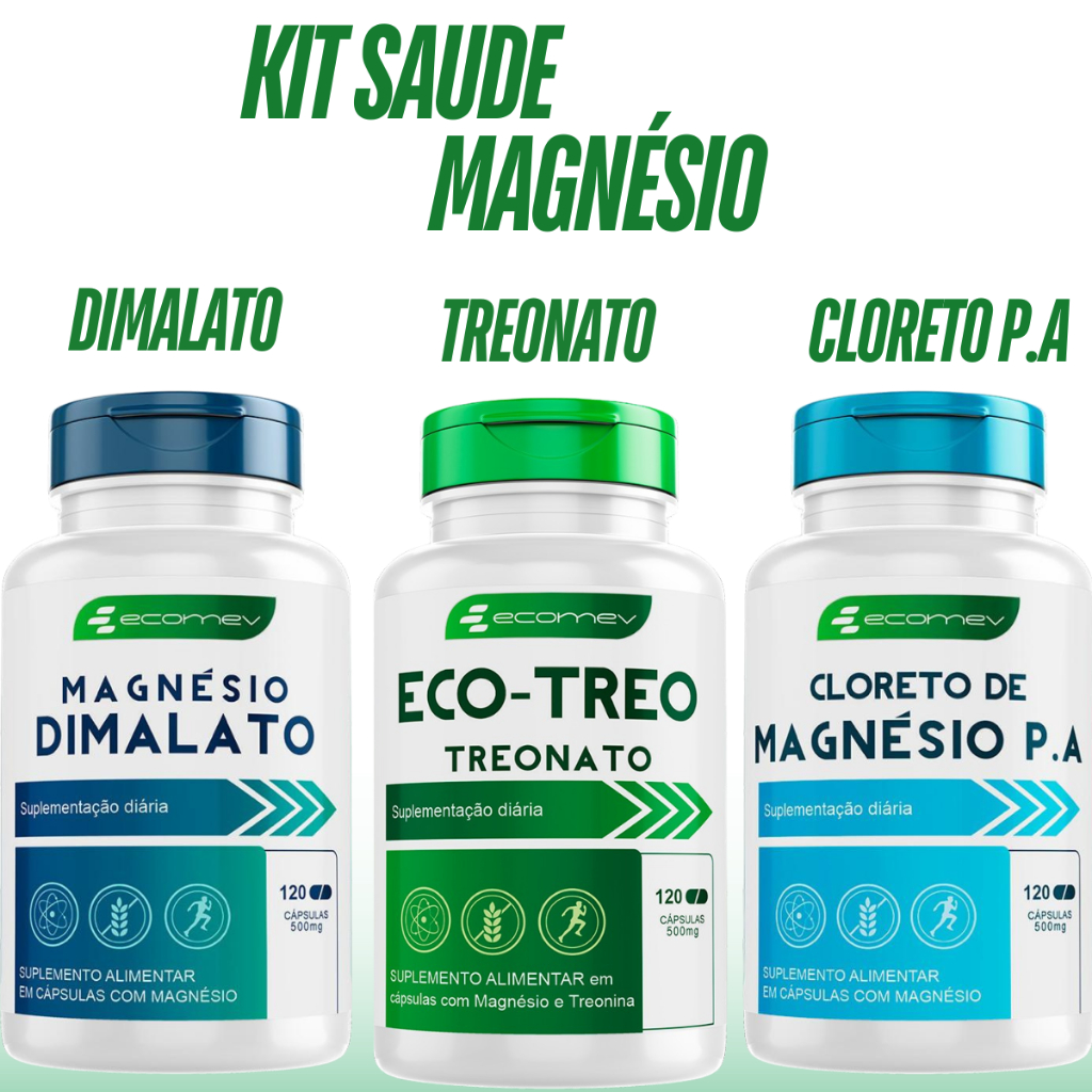 Kit Magnesio L Treonato Dimalato Cloreto PA 500mg Puro Concentrado Ecomev | Shopee Brasil