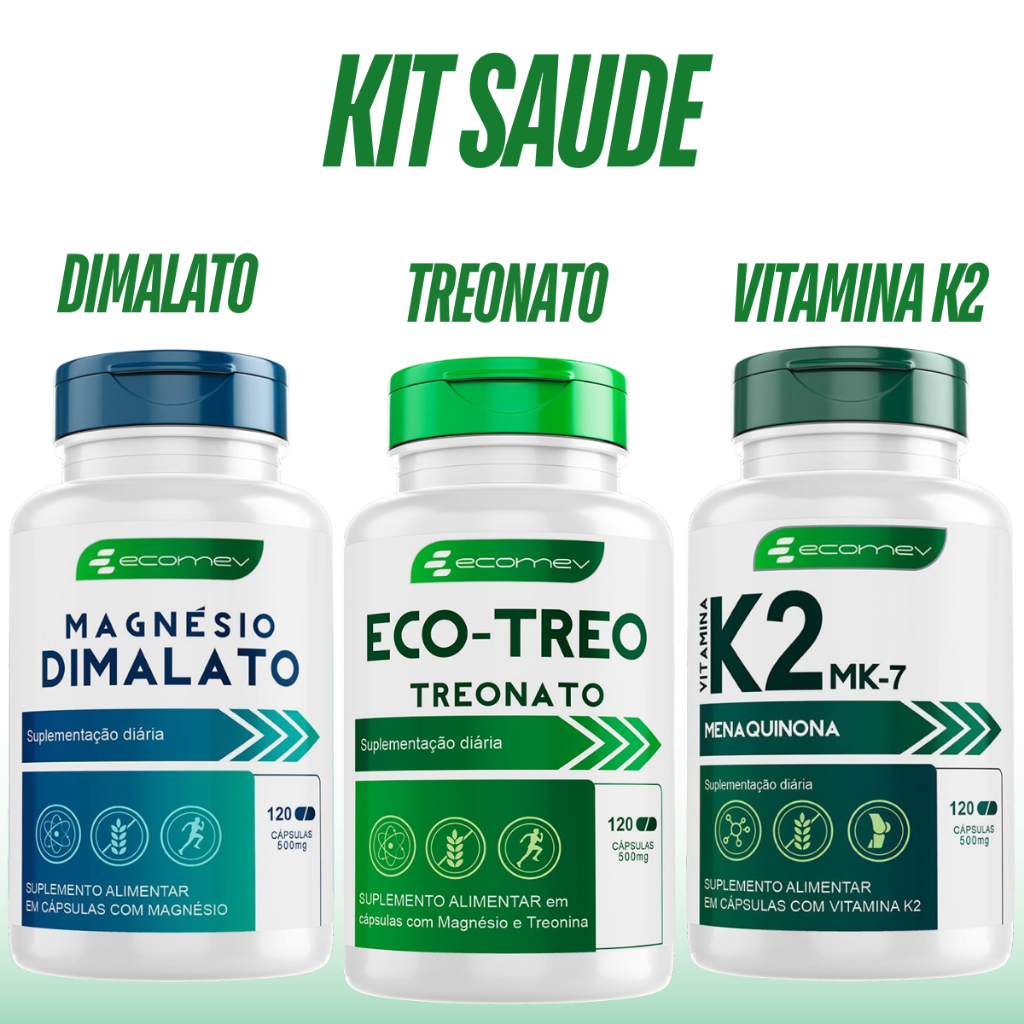 Kit Magnesio L Treonato Dimalato Vitamina K2 MK7 500mg Puro 360Cáp Ecomev | Shopee Brasil