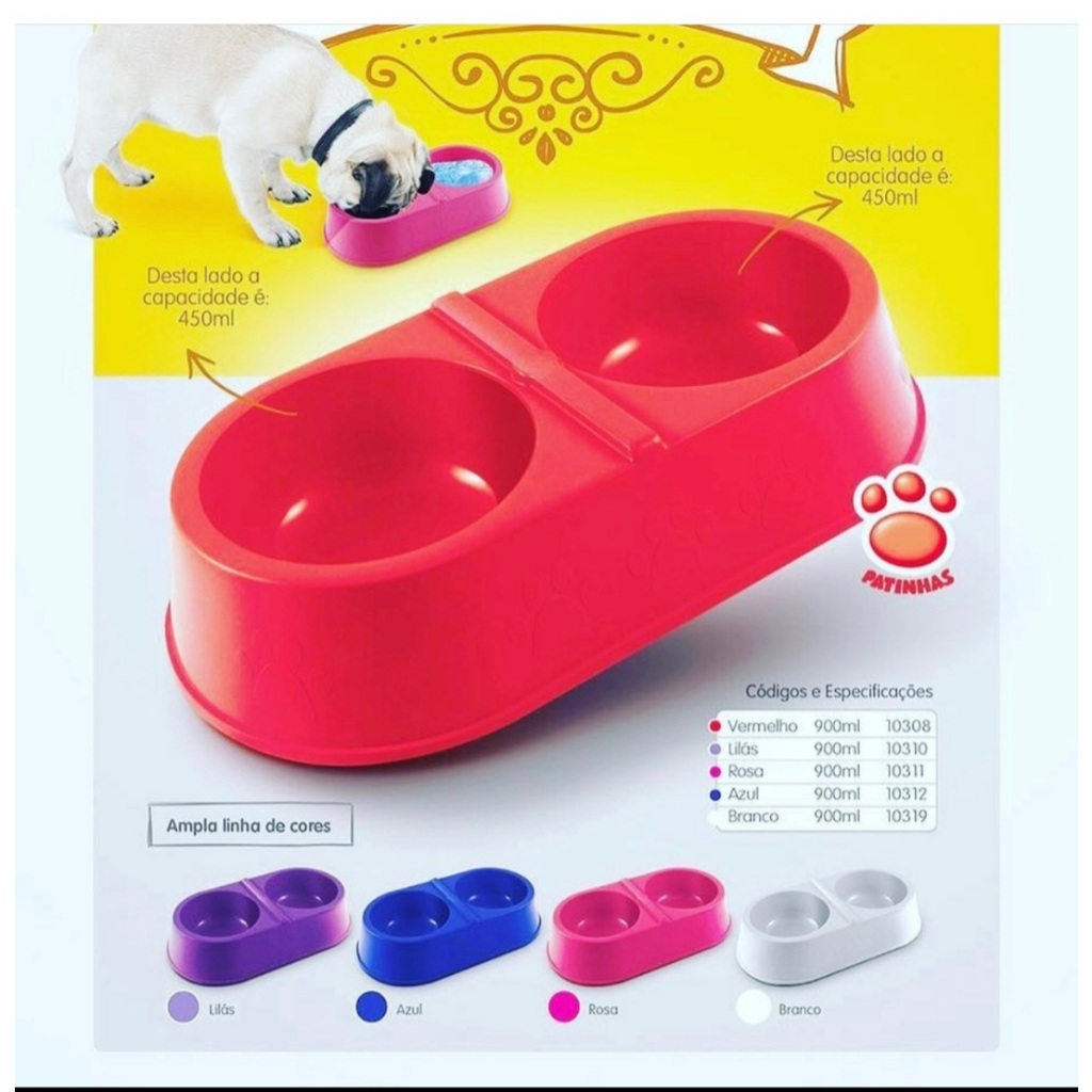 Comedouro Duplo PET Gato Cachorro 450ml cada lado | Shopee Brasil