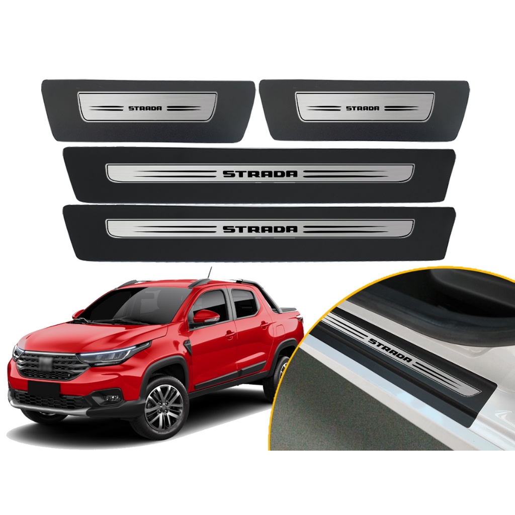 Jogo Soleira Fiat Strada Cabine Dupla 2021 Modelo Drop Aço Escovado ...