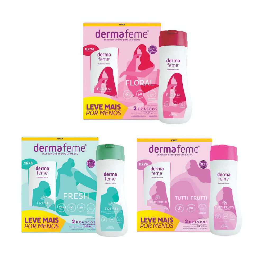 Sabonete Líquido Intimo Dermafeme Floral, Fresh e Tutti-Frutti 200ml ...
