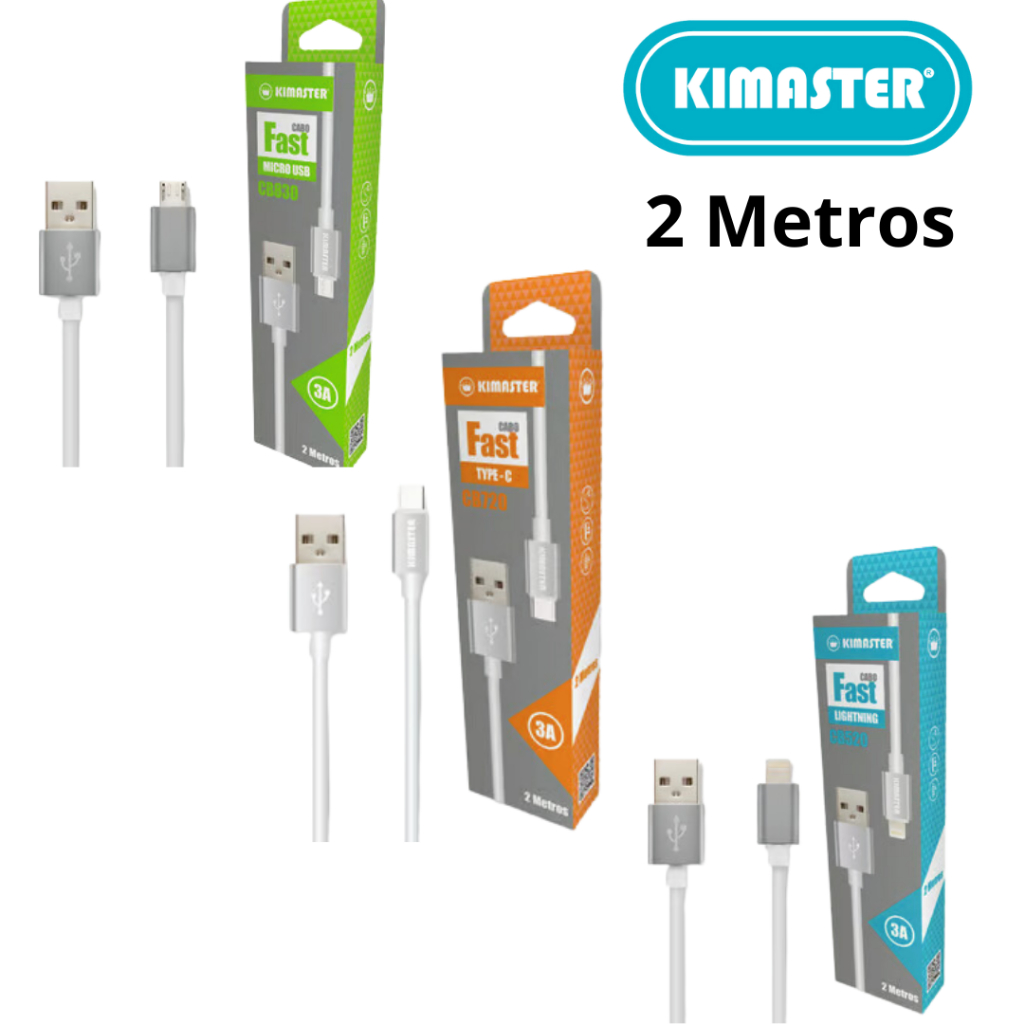 Cabo Iphone Tipo C Micro USB Fast 2 metros 3A Com Conector De Metal ...